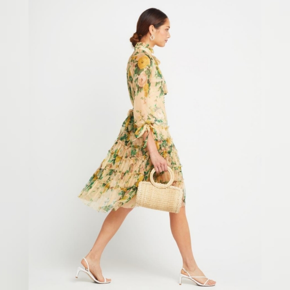 O.P.T. | Dresses | Opt Floral Beige Ruffled Tiered Midi Dress S | Poshmark